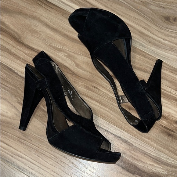 Moda | Shoes | Moda Spana Black Peeptoe Suede High Heels | Poshmark